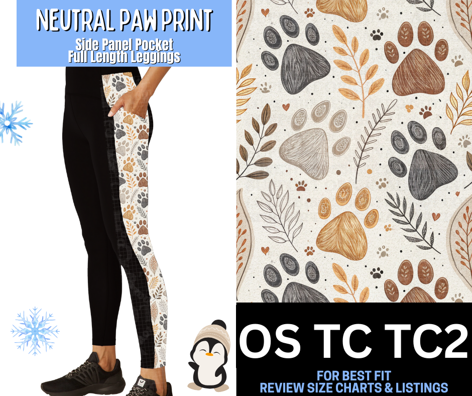 Neutral Paw Print Side Panel Pocket Full Length Leggings – Alonna's ...