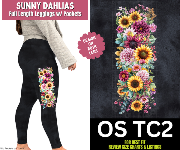 Sunny Dahlias Watercolor Full Length Leggings w/ Side Leg Designs ...